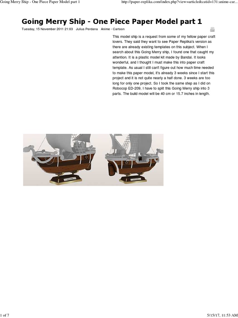 Going Merry Ship - One Piece Paper Model Part 1 | Download Free PDF ...