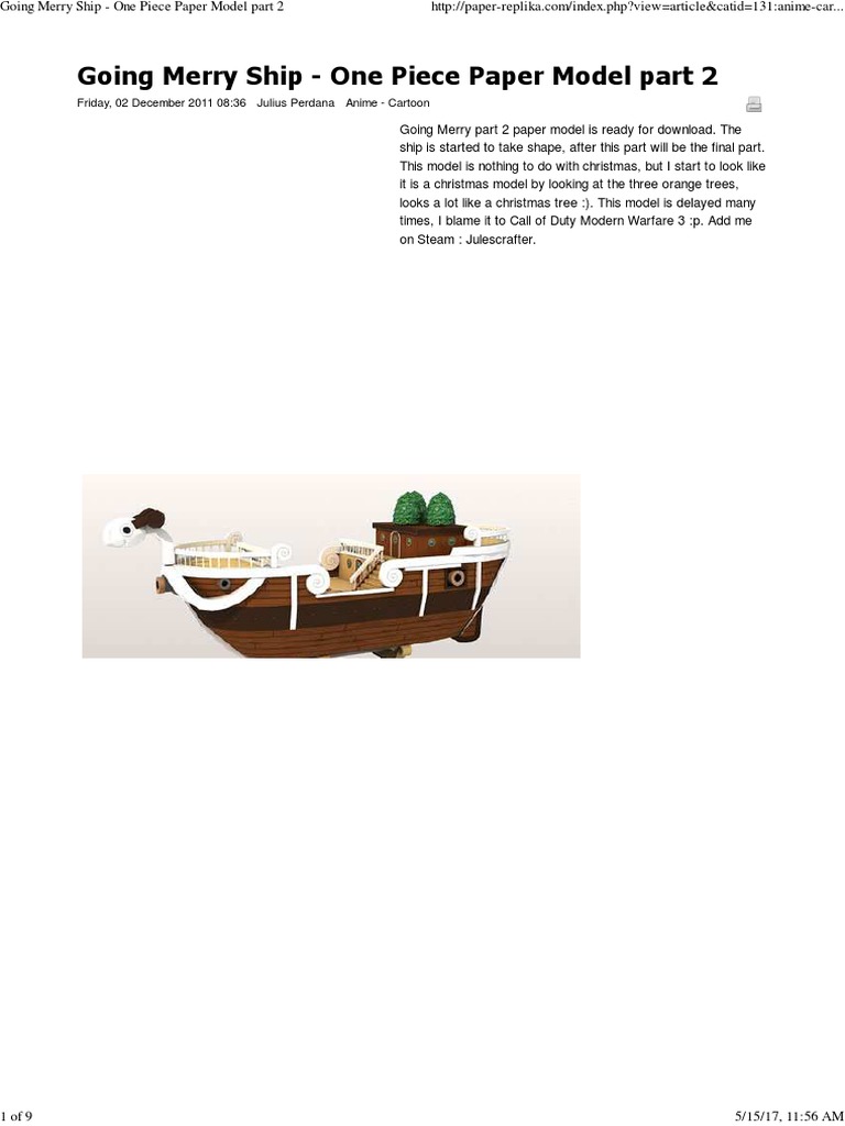 Going Merry Ship - One Piece Paper Model Part 2 | PDF