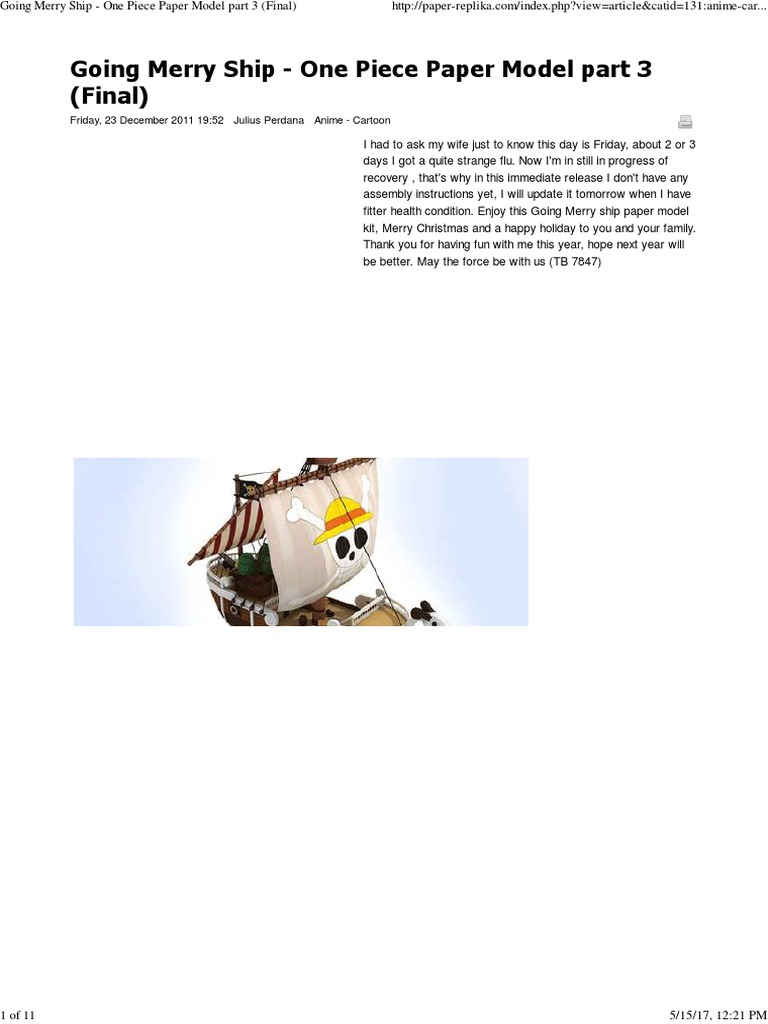 Going Merry Ship - One Piece Paper Model Part 3 (Final) | PDF ...