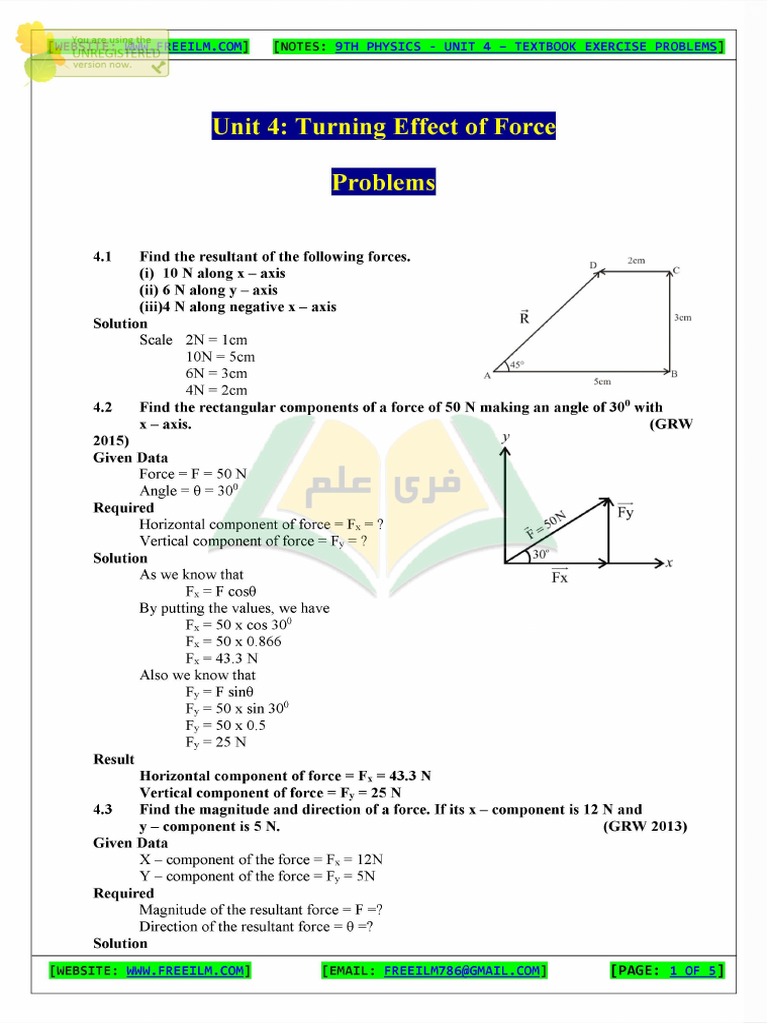 9th Phy CH 4 Numericals | PDF