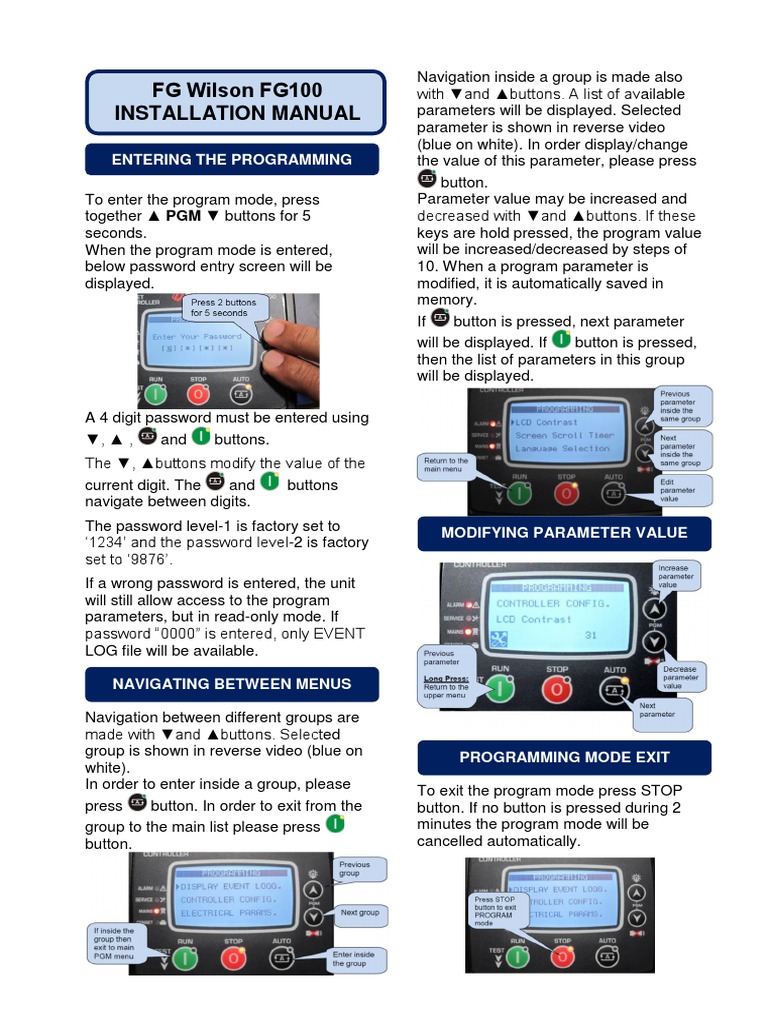 FG Wilson FG100 Installation Manual: Entering The Programming | PDF ...