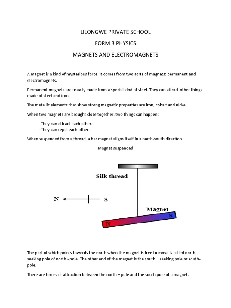 Form 3 Physics Magnets | PDF | Magnet | Magnetism