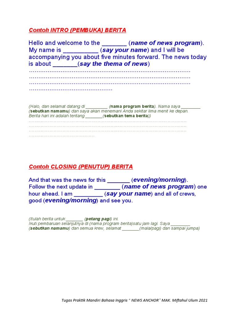 Contoh Skrip NEWS ITEMS News Anchor | PDF