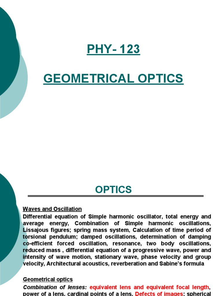 PHY-123 Geometrical Optics | Download Free PDF | Optics | Waves