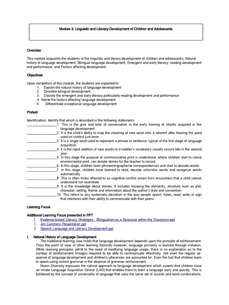 Linguistic Development in Children & Adolescents | PDF | Language ...