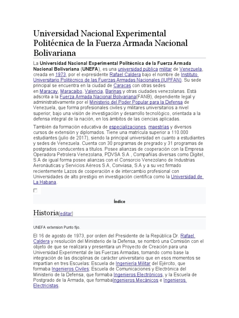 Carreras y sedes de la UNEFA | PDF | Educación avanzada
