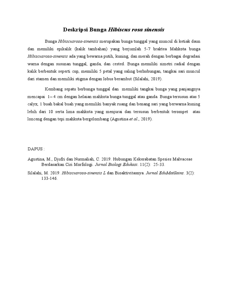 Klasifikasi Bunga Hibiscus rosa-sinensis | PDF