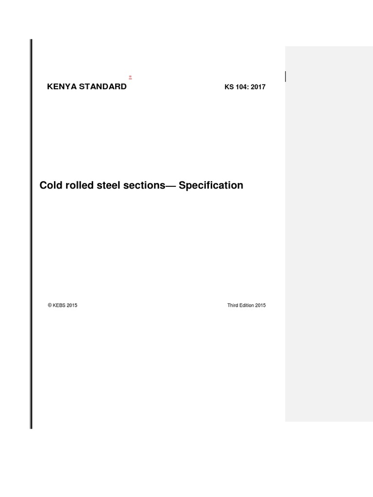 Cold Rolled Steel Sections - Specification: Kenya Standard | PDF ...