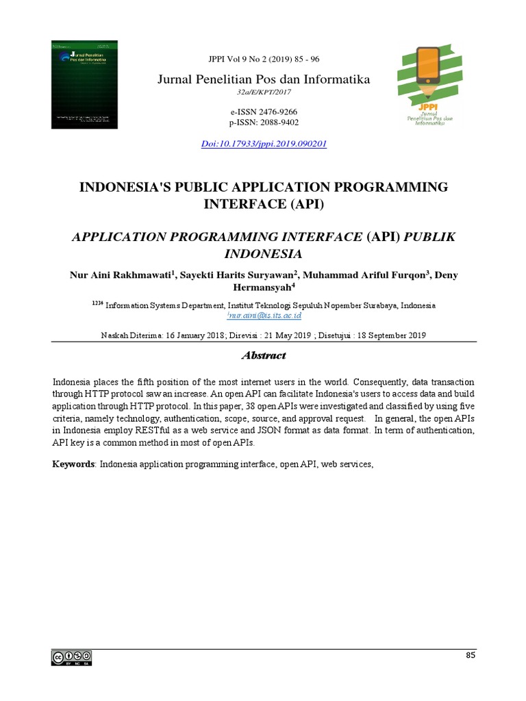 Jurnal Penelitian Pos Dan Informatika: Indonesia'S Public Application Programming Interface (Api ...