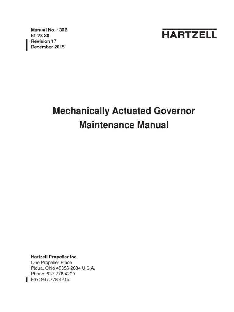Mechanically Actuated Governor Maintenance Manual: Manual No. 130B 61 ...