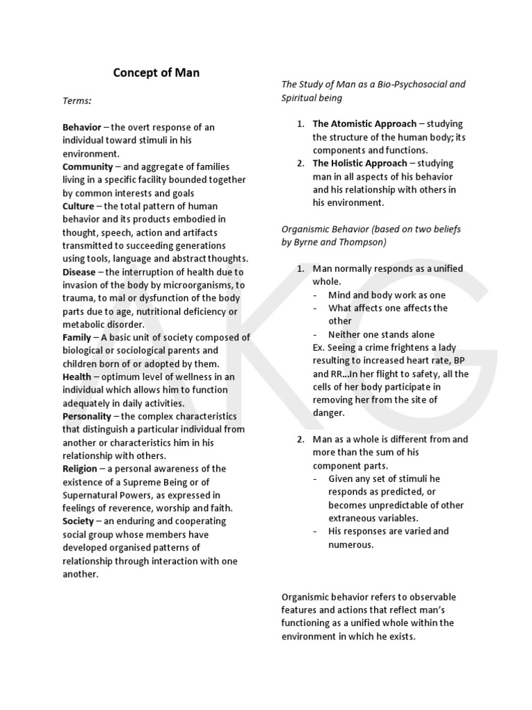 Concept of Man: Terms: The Study of Man As A Bio-Psychosocial and ...