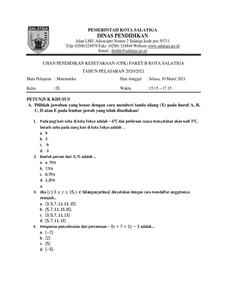 Soal Upk Matematika Paket B | PDF