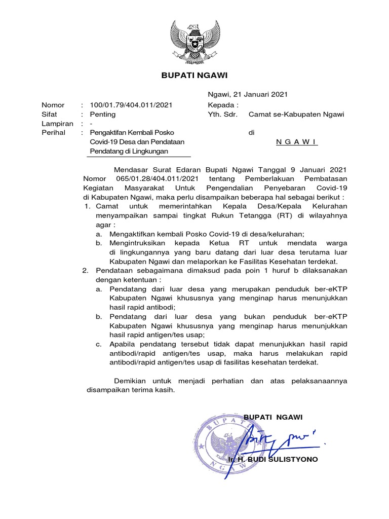Surat Pengaktifan Posko Covid-19 (PPKM) | PDF