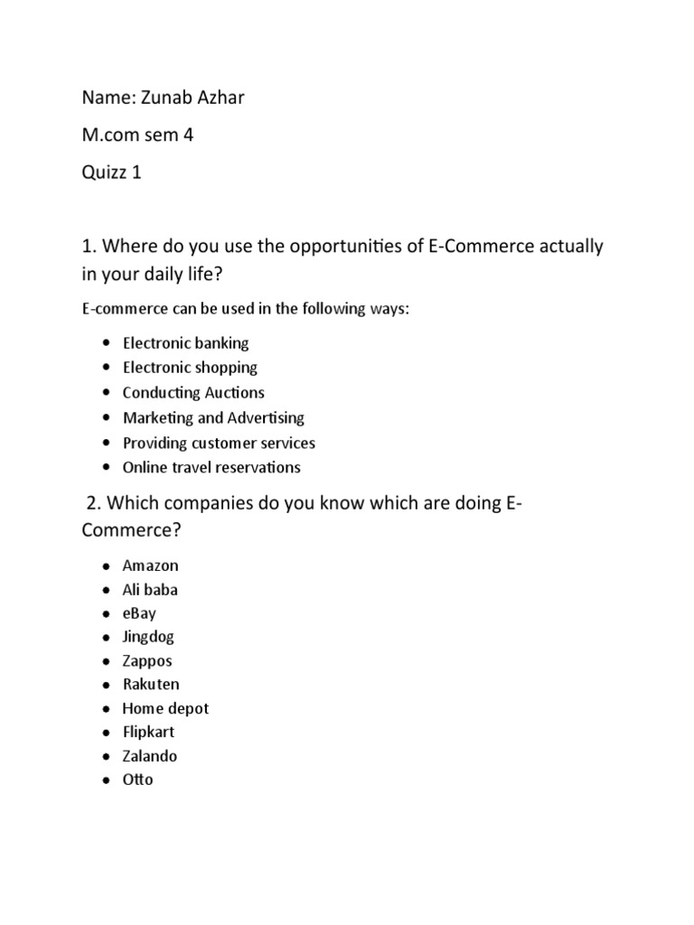 Quizz 1 E Commerce | PDF | E Commerce | Digital Marketing