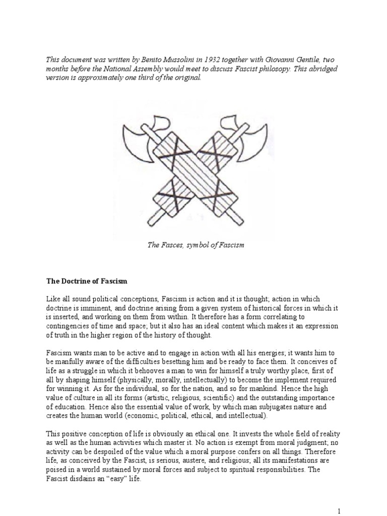 Mussolini The Doctrine of Fascism, Abridged | PDF | Fascism | Sovereign ...