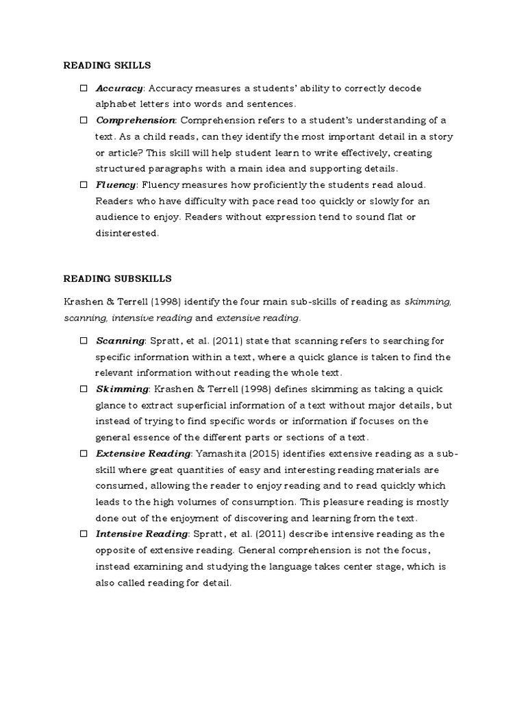 Reading Skills: Scanning, Intensive Reading and Extensive Reading ...