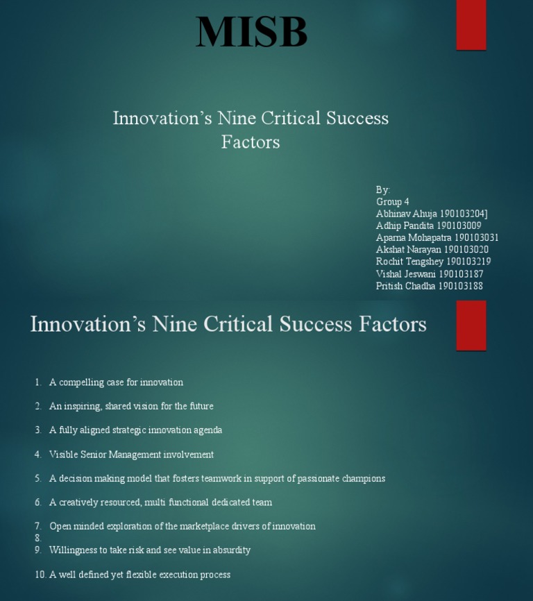 Innovation's Nine Critical Success Factors | PDF