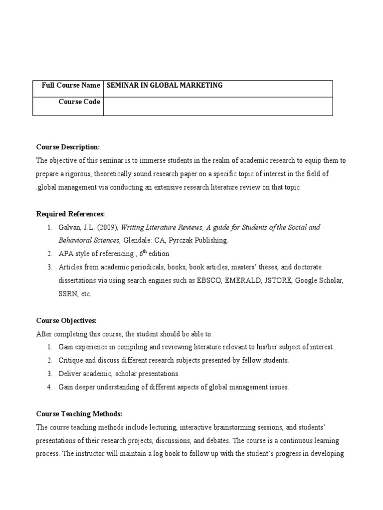 Research Seminar Course Outline Globalmarketing | PDF | Thesis ...