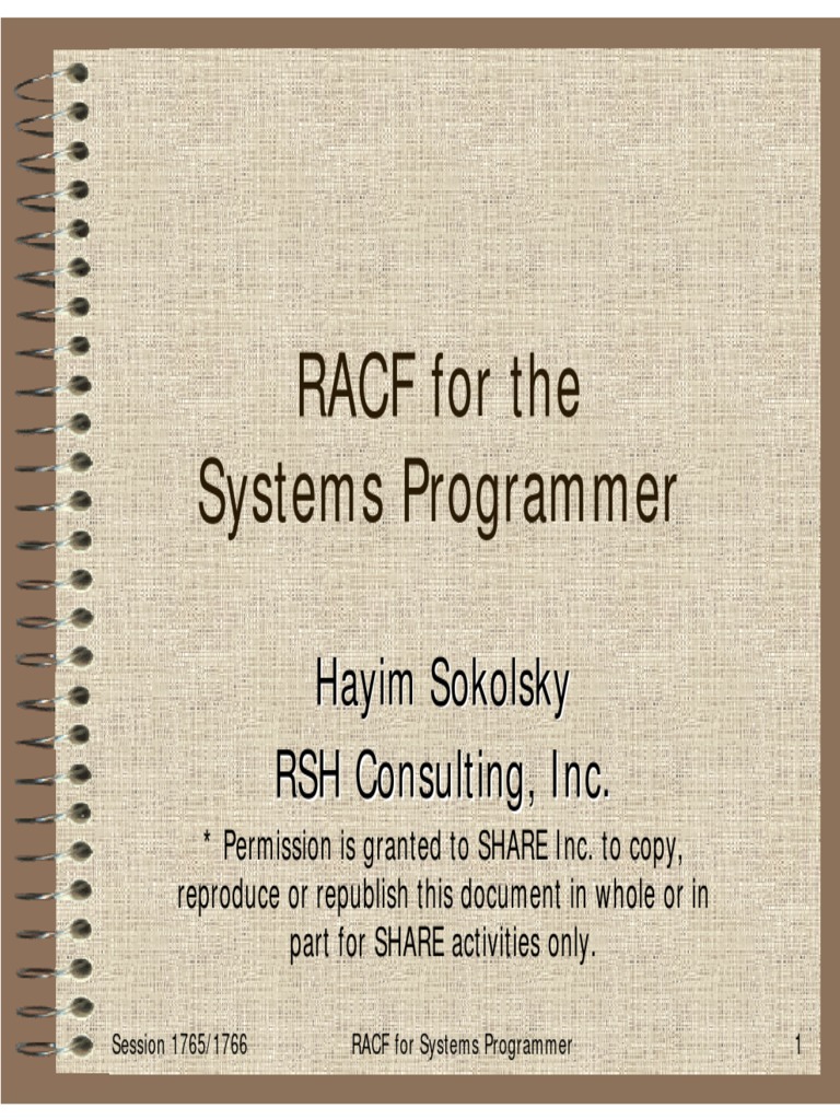 RACF For The Systems Programmers - Part 1 of 2 | PDF | Databases ...