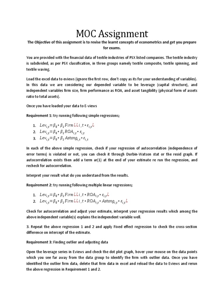 MOC Assignment: Lev β β Firm i,t+ε Lev β β ROA ε Lev β β Astang ε | PDF ...