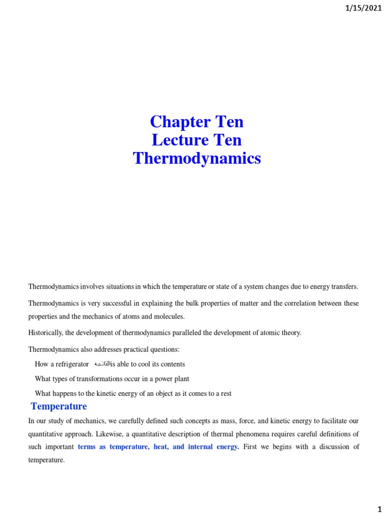 Chapter Ten Lecture Ten Thermodynamics: Temperature | PDF | Temperature | Heat