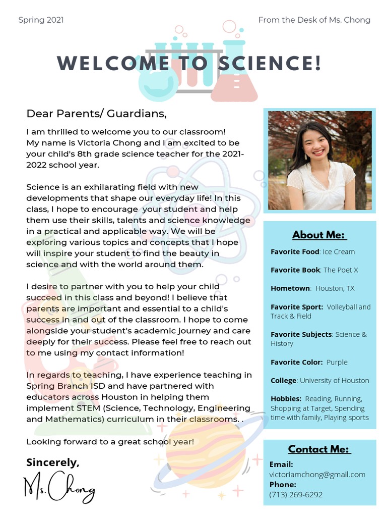 8th Grade Science Welcome Letter | PDF