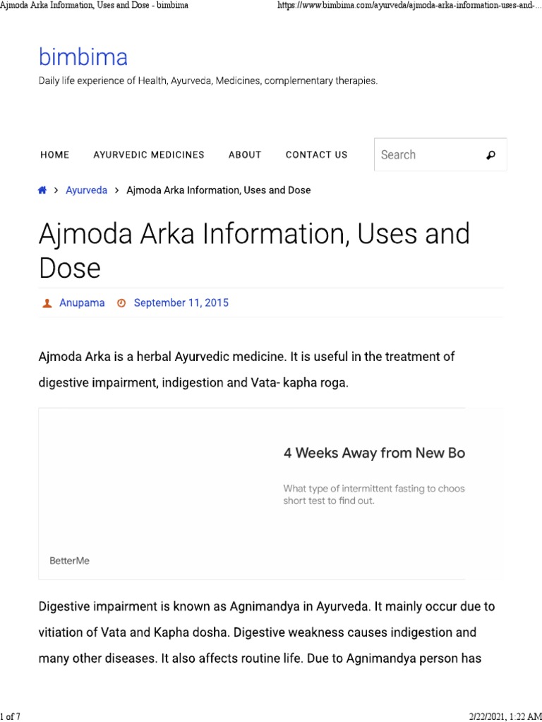 Ajmoda Arka Information, Uses and Dose | PDF | Wellness