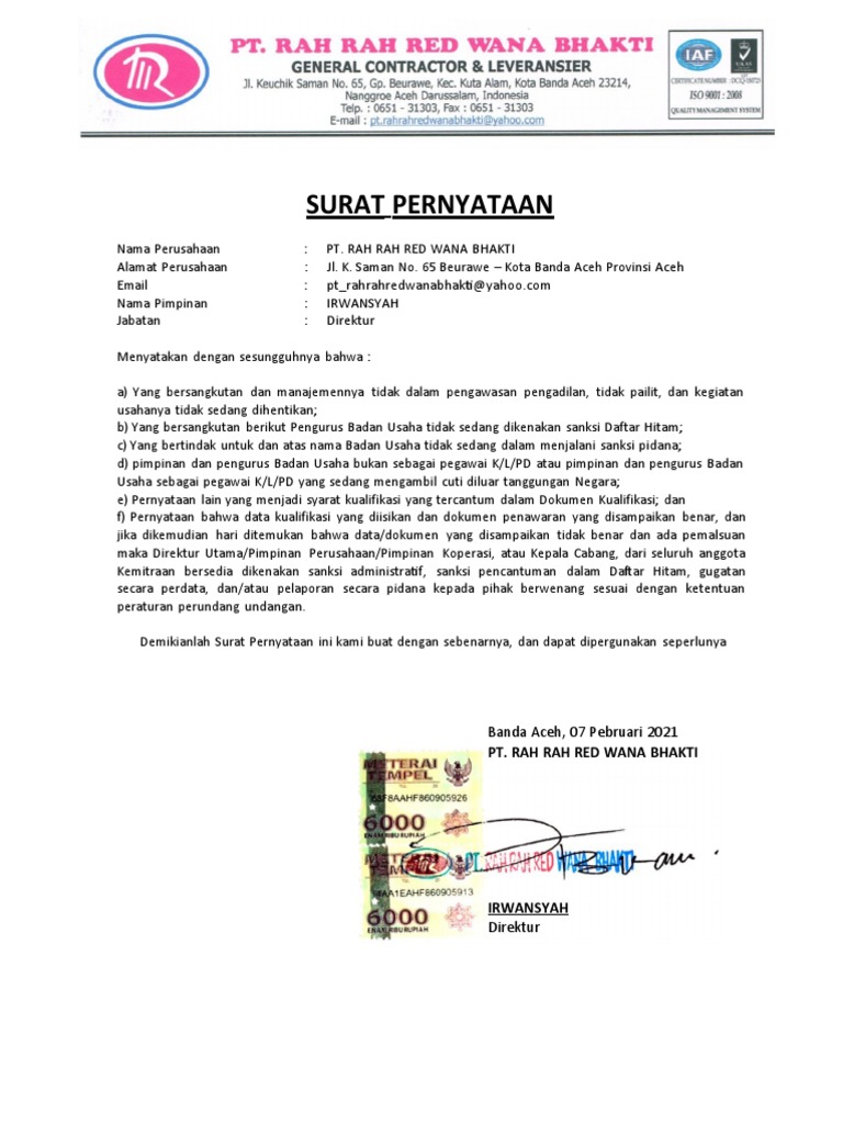 Surat Pernyataan Lelang | PDF
