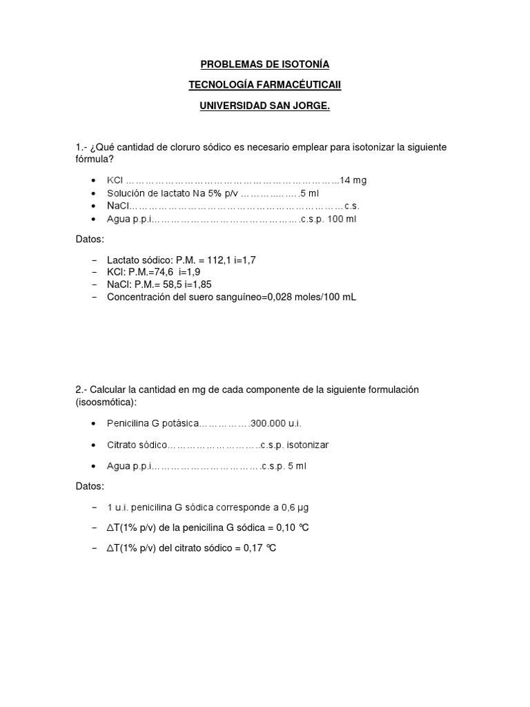 Isotonía Seminario | PDF | Ácido clorhídrico | Sustancias químicas