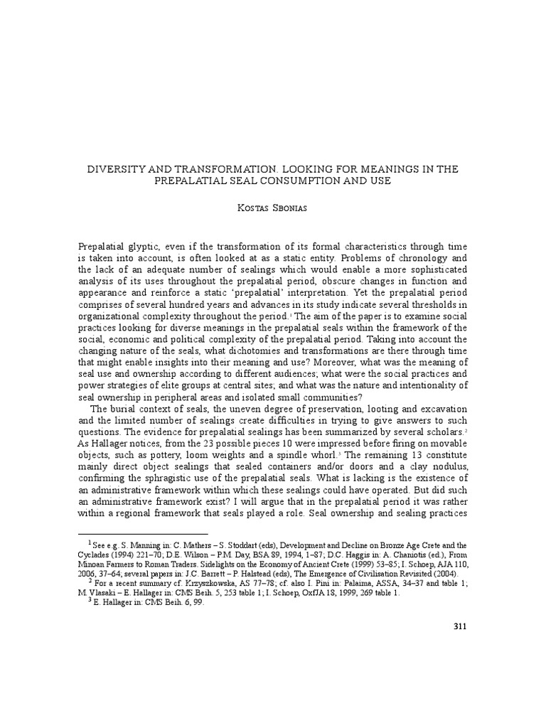 Diversity and Transformation. Looking For Meanings in The Prepalatial ...