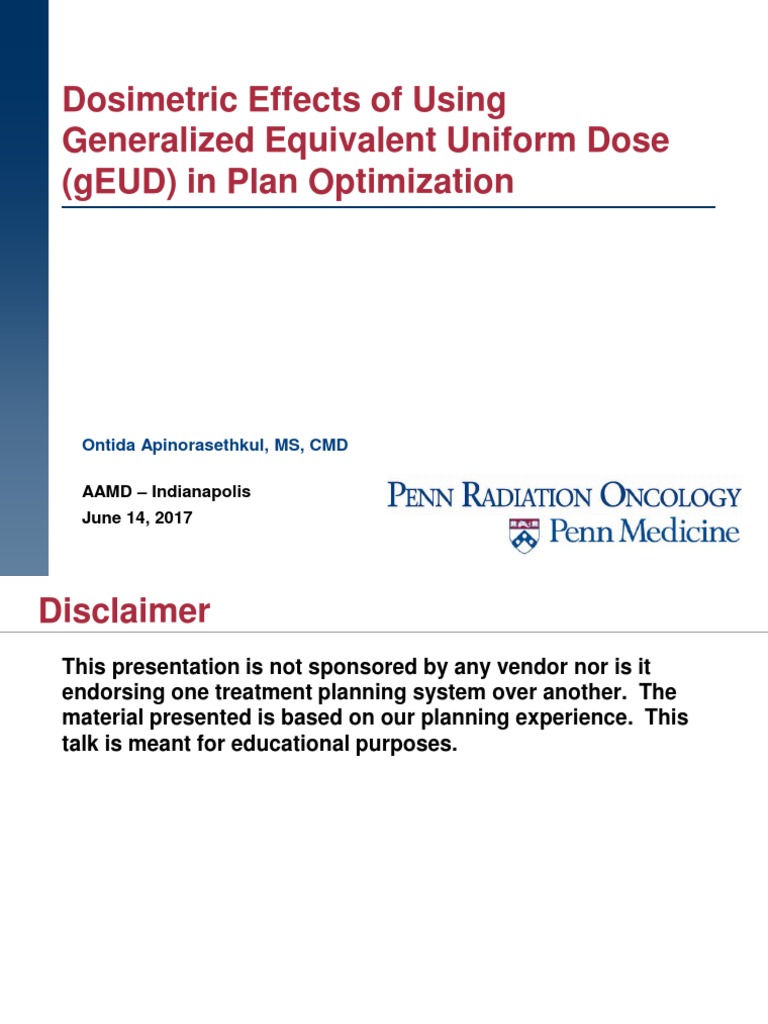 Dosimetric Effects of Using Generalized Equivalent Uniform Dose (gEUD) in Plan Optimization ...