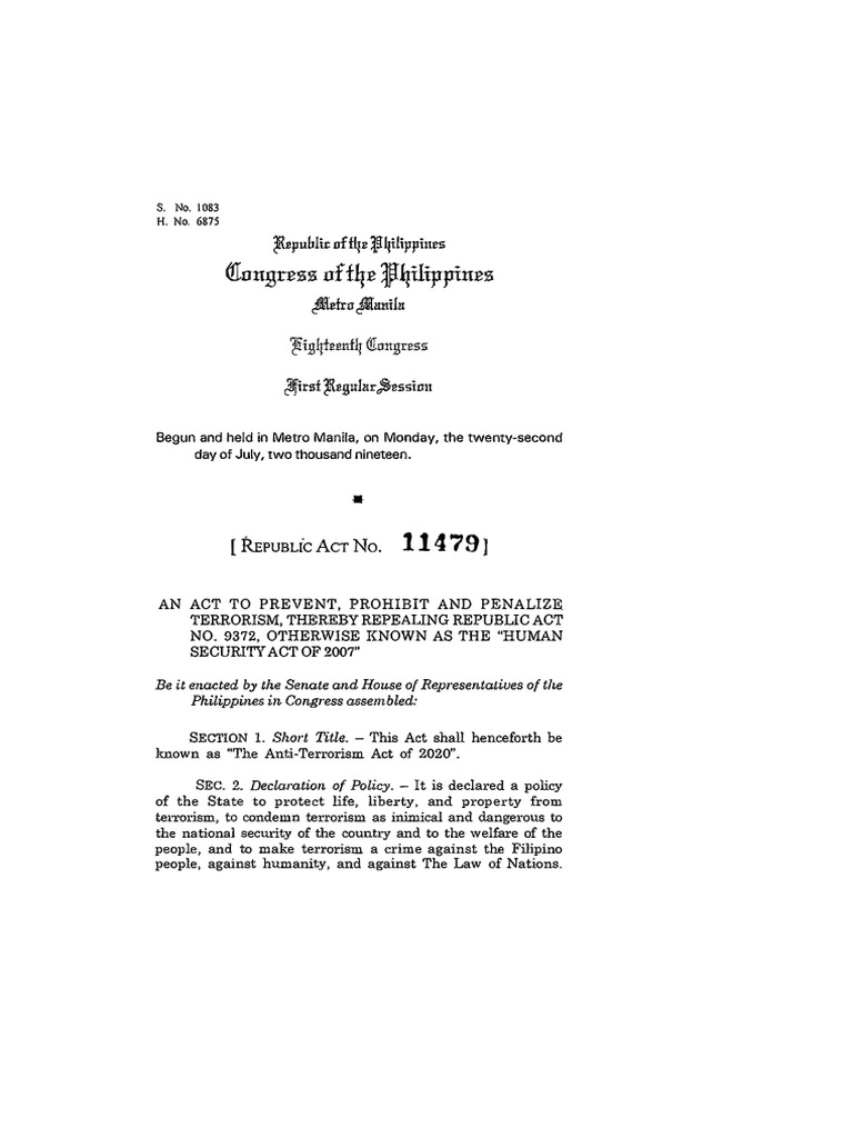 Ra 11479 | PDF | Arrest | Detention (Imprisonment)