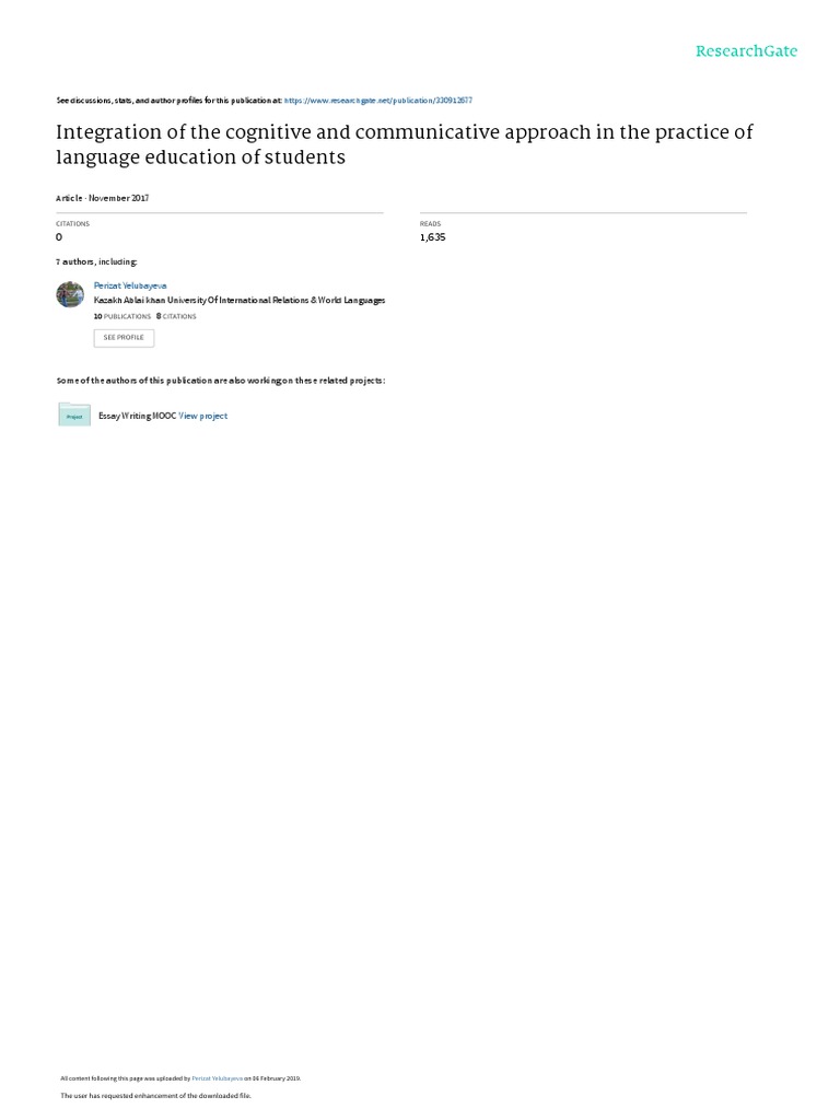 Integration of The Cognitive and Communicative Approach in The Practice ...