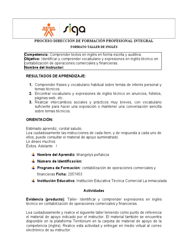 Taller Ingles Contabilidad Miangelys Peñaloza | PDF | Informática ...