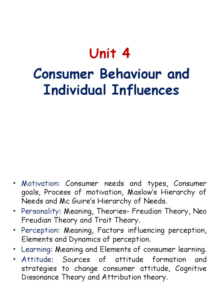 Consumer Behaviour and Individual Influences: Unit 4 | PDF | Motivation ...