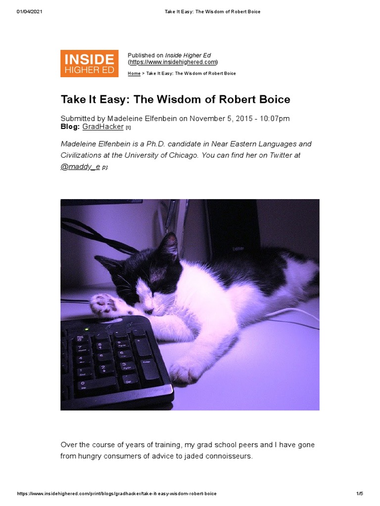 Take It Easy - The Wisdom of Robert Boice | PDF | Mindfulness | Human Nature