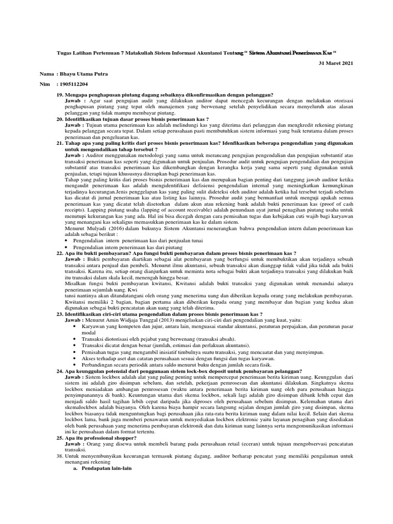 Latihan Pert. 7 SIA-Bhayu Utama Putra (1905112204) AKT 4 | PDF