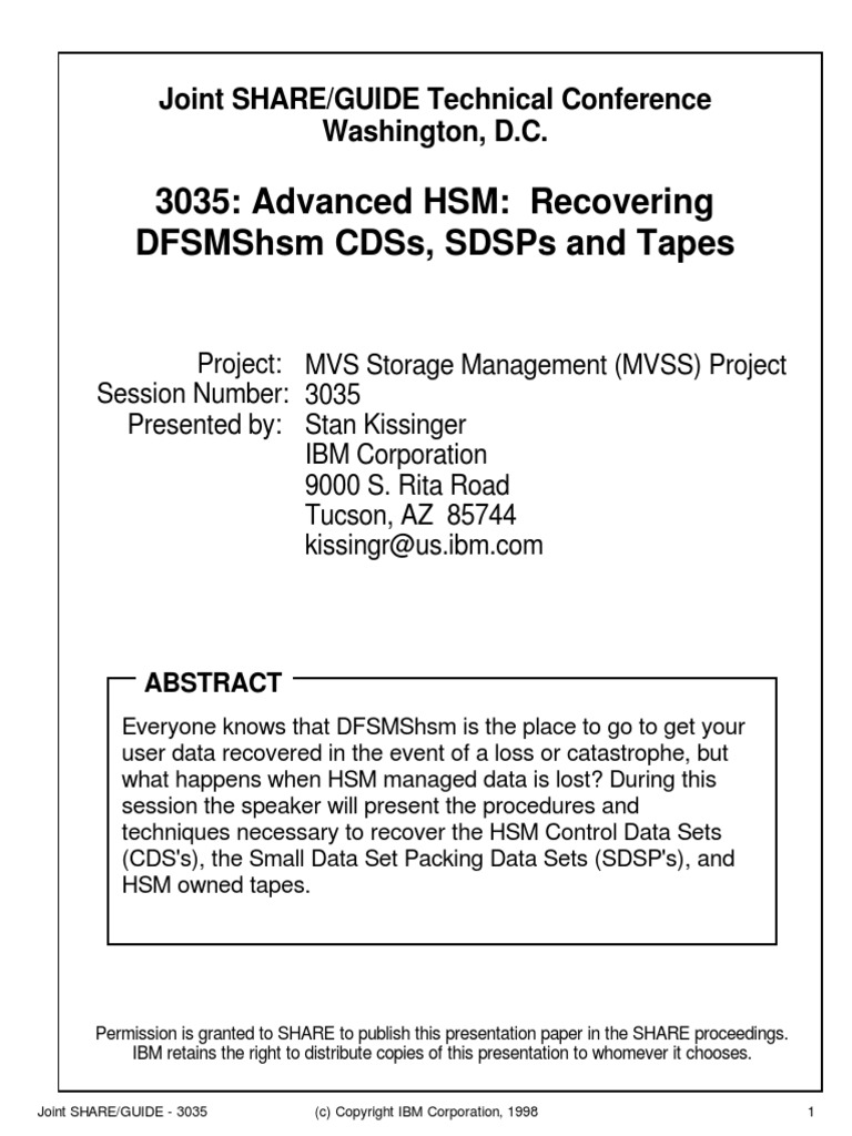 3035 - Recovering HSM CDS'S, SDSP'S, and Tapes | PDF | Backup | Computer Data Storage