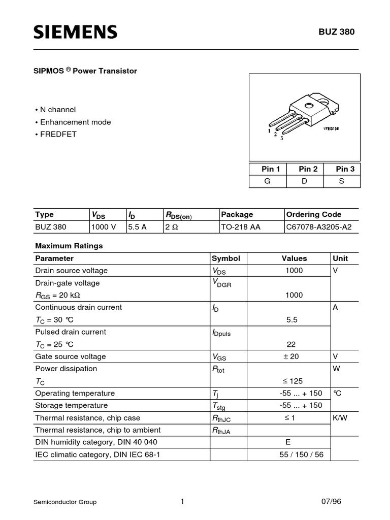 Sipmos Power Transistor: DS D DS (On) | PDF | Field Effect Transistor ...