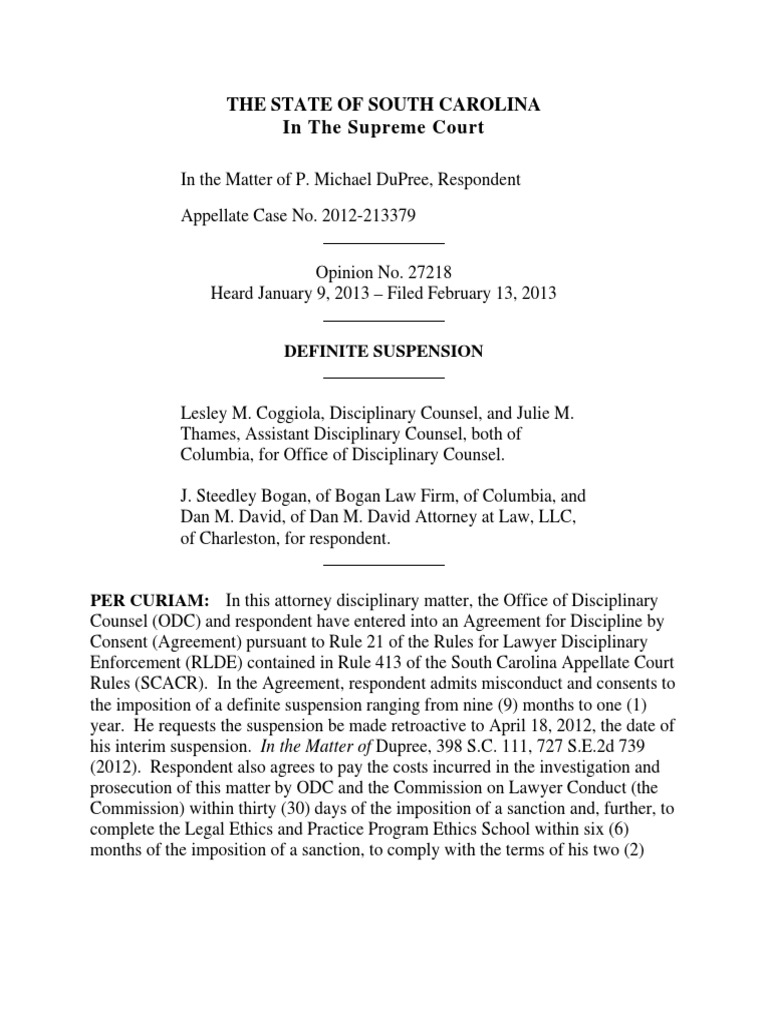 Pano Michael DuPree Suspension | PDF | Lawyer | Plea