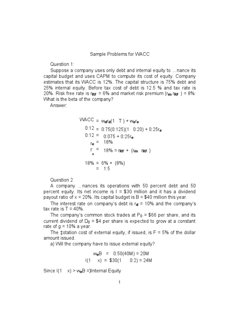 Calculating WACC from Sample Problems | PDF | Dividend | Financial ...