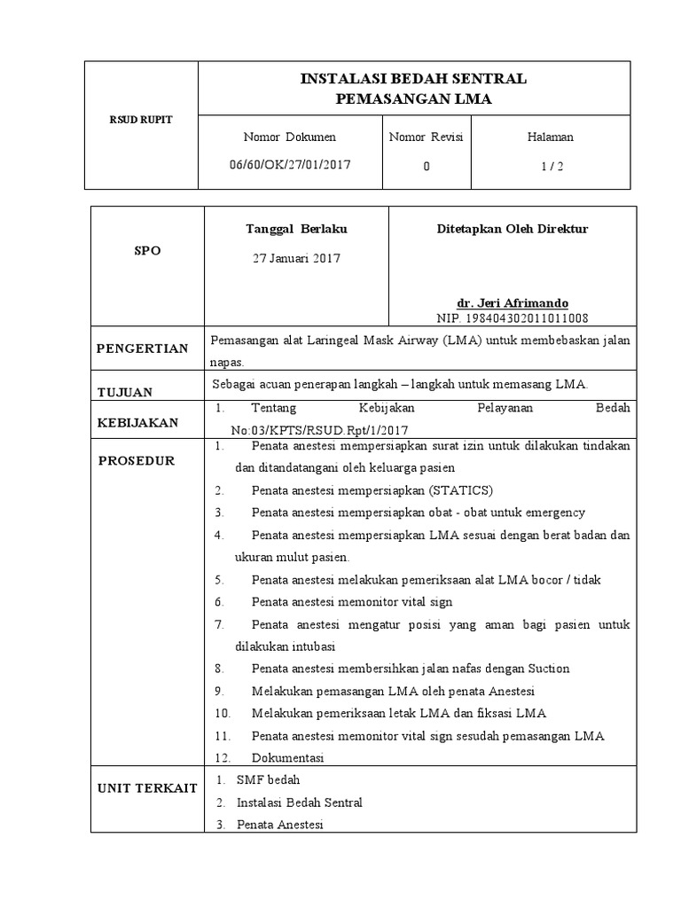 60.sop Pemasangan Lma | PDF