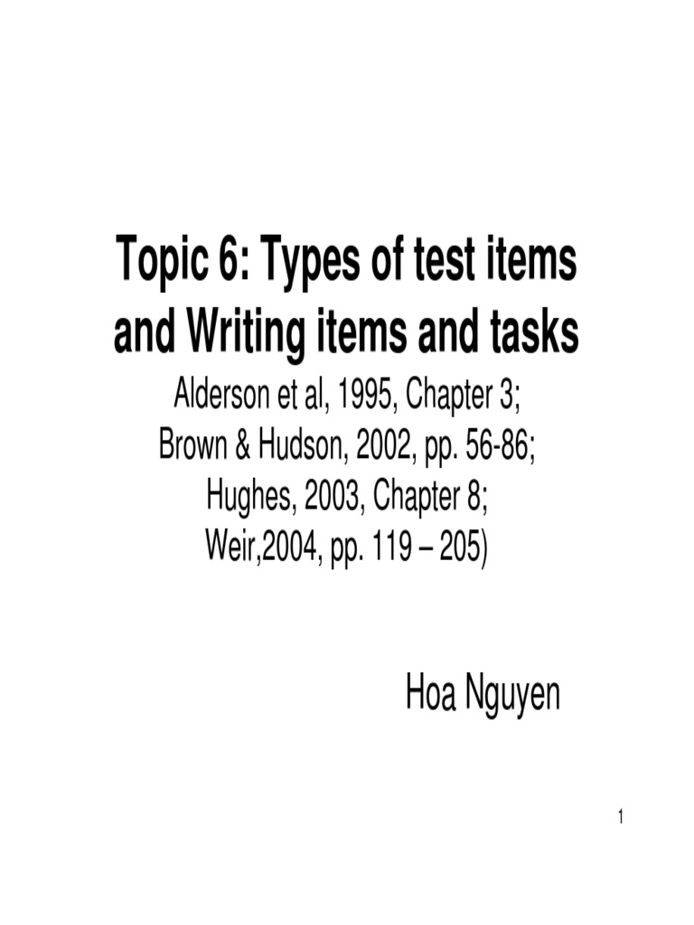 Topic 6: Types of Test Items P Yp and Writing Items and Tasks | PDF ...