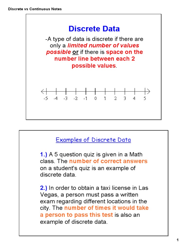 Discrete Vs Continuous Data Worksheet Discrete Vs. Continuous Data: