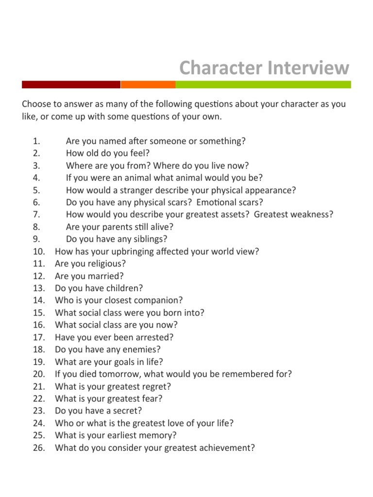 Character Interview Questions | PDF