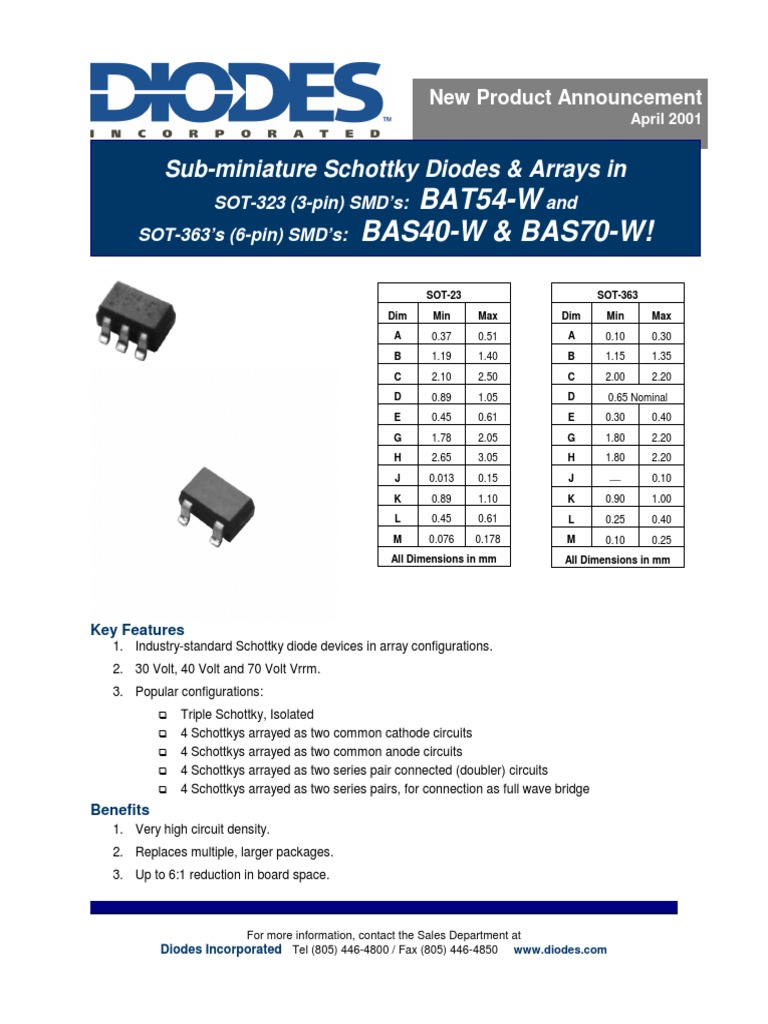BAT54-W BAS40-W & BAS70-W!: Sub-Miniature Schottky Diodes & Arrays in ...