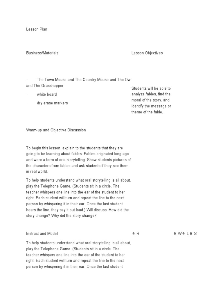 Lesson Plan 3 | PDF | Storytelling | Fable