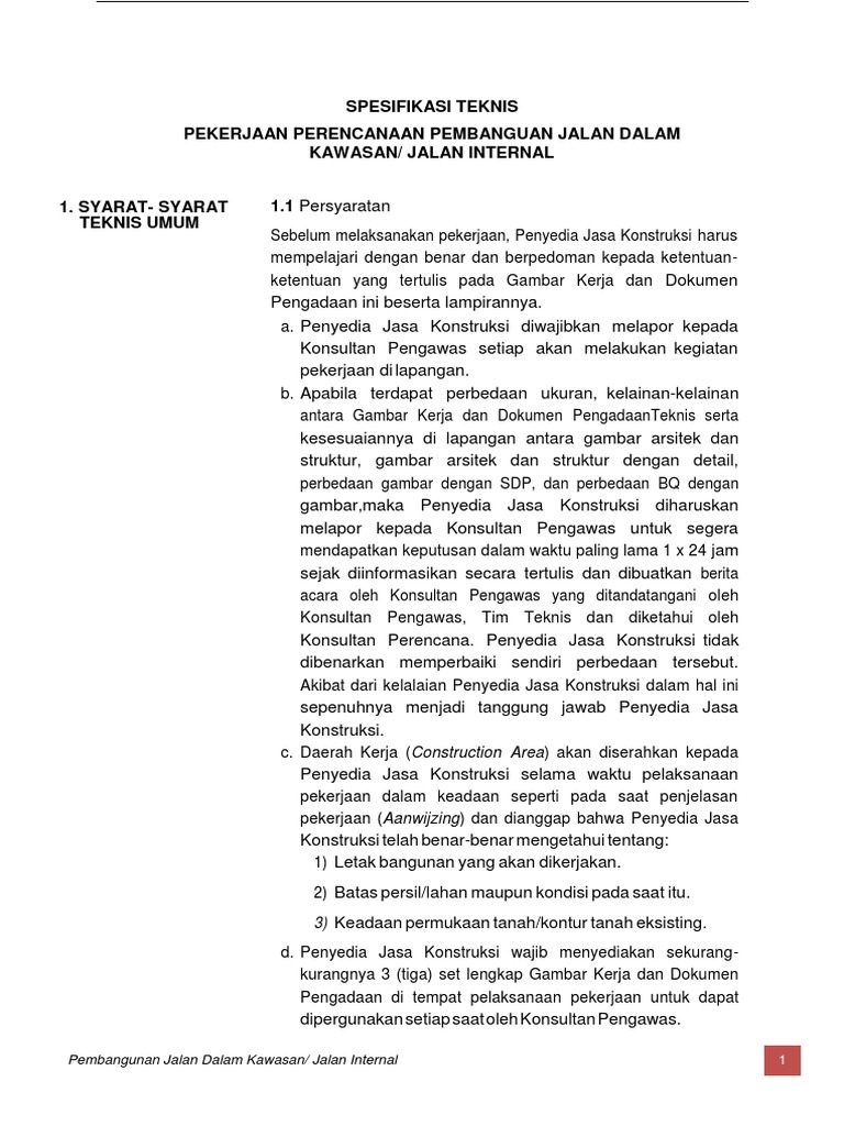 SpekTek Pembangunan Jalan Dalam Kawasan | PDF | Teknologi & Rekayasa