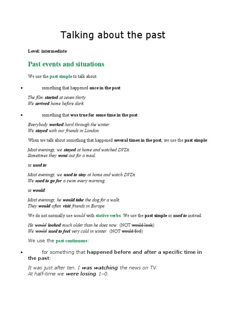 Talking About The Past | PDF | Grammatical Tense | Language Mechanics
