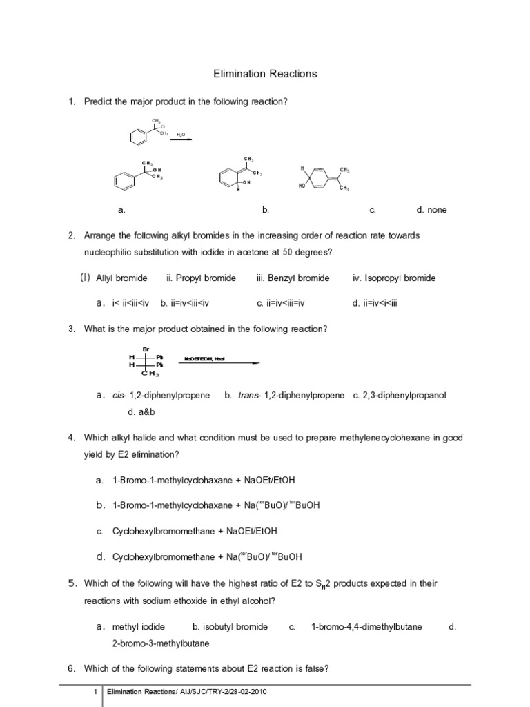 Elimination Reactions-Mcq | PDF | Organic Chemistry | Chemistry